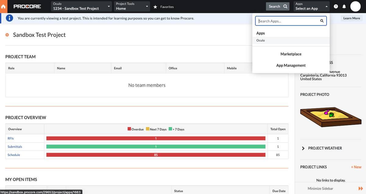 Procore marketplace Oculo App explained